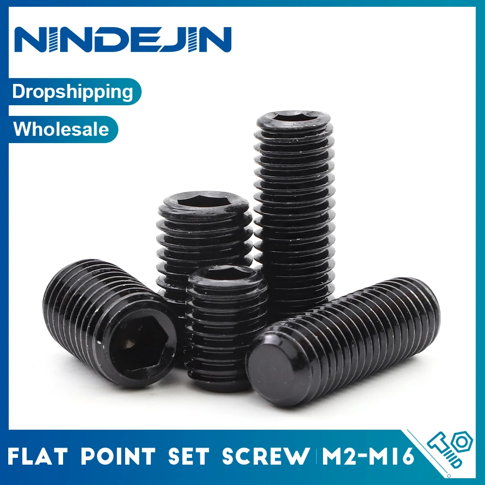 NINDEJIN Flat Point Socket Set Screw M2-M12 12.9 Carbon Steel Flat-Tip ...