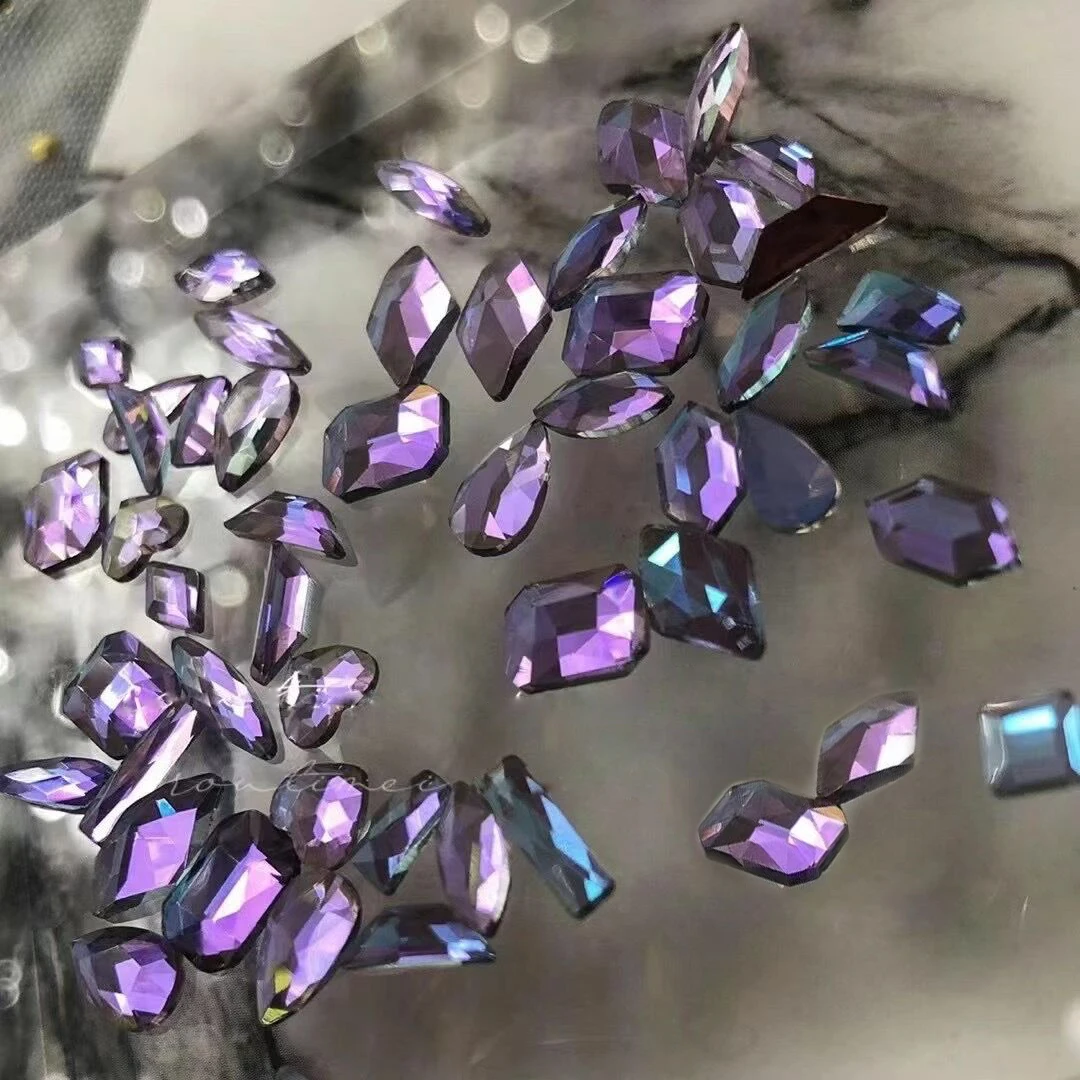 100pcs Mix Shadow Purple Gemstones Multi Shape Flat Back Random ...