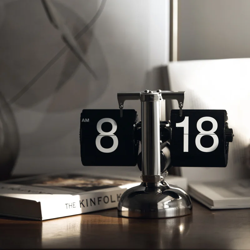 Retro Minimalist Flip Clock Stainless Steel Flip Internal Gear Quartz ...