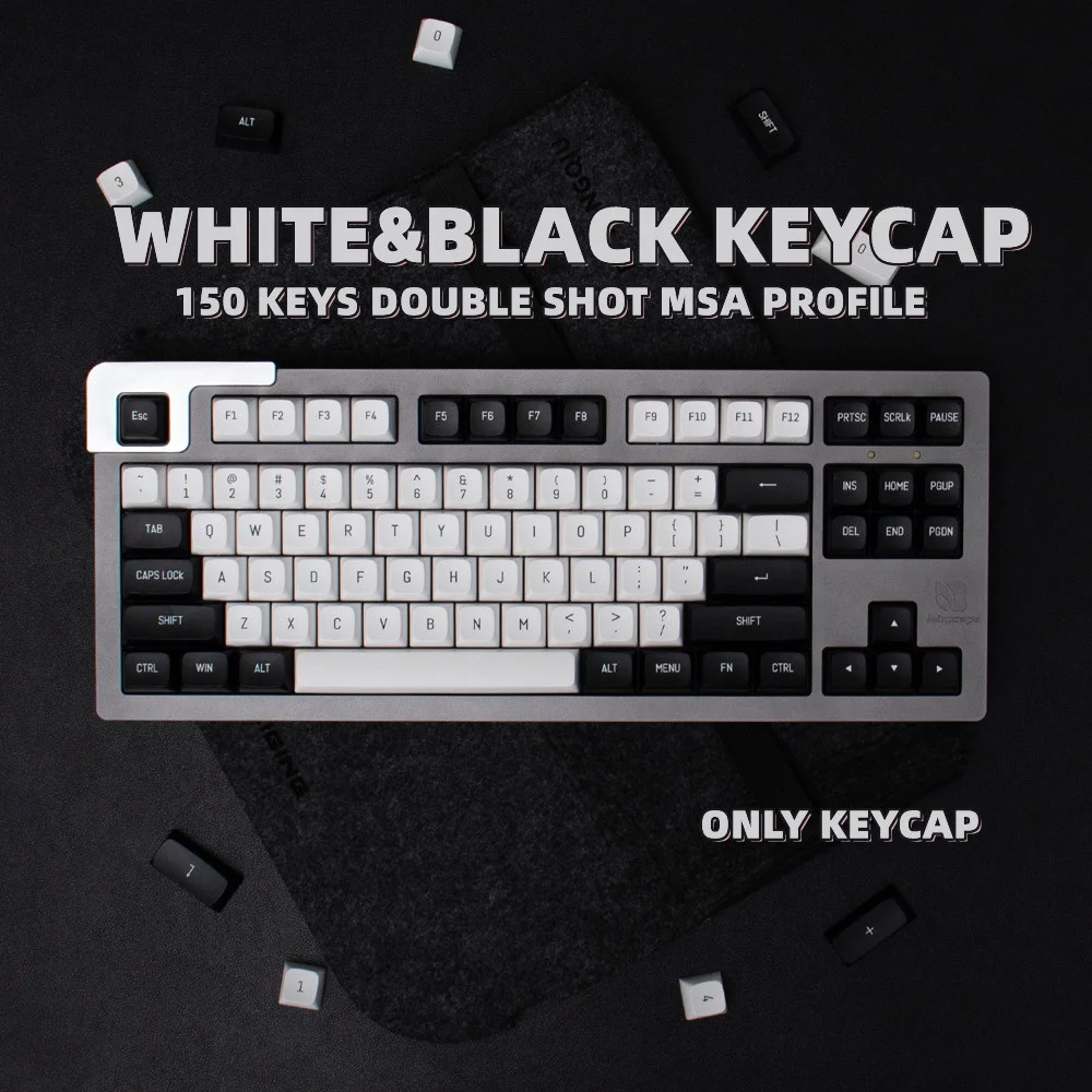 150-Keys-White-Black-MSA-Profile-Double-Shot-Keycaps-For-MX-Switch ...