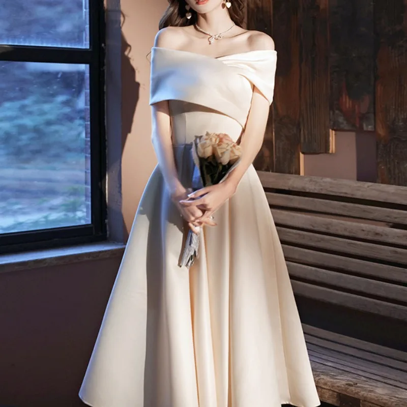 French-Off-Shoulder-Slash-Neck-Evening-Dress-2024-Spring-Summer-New ...