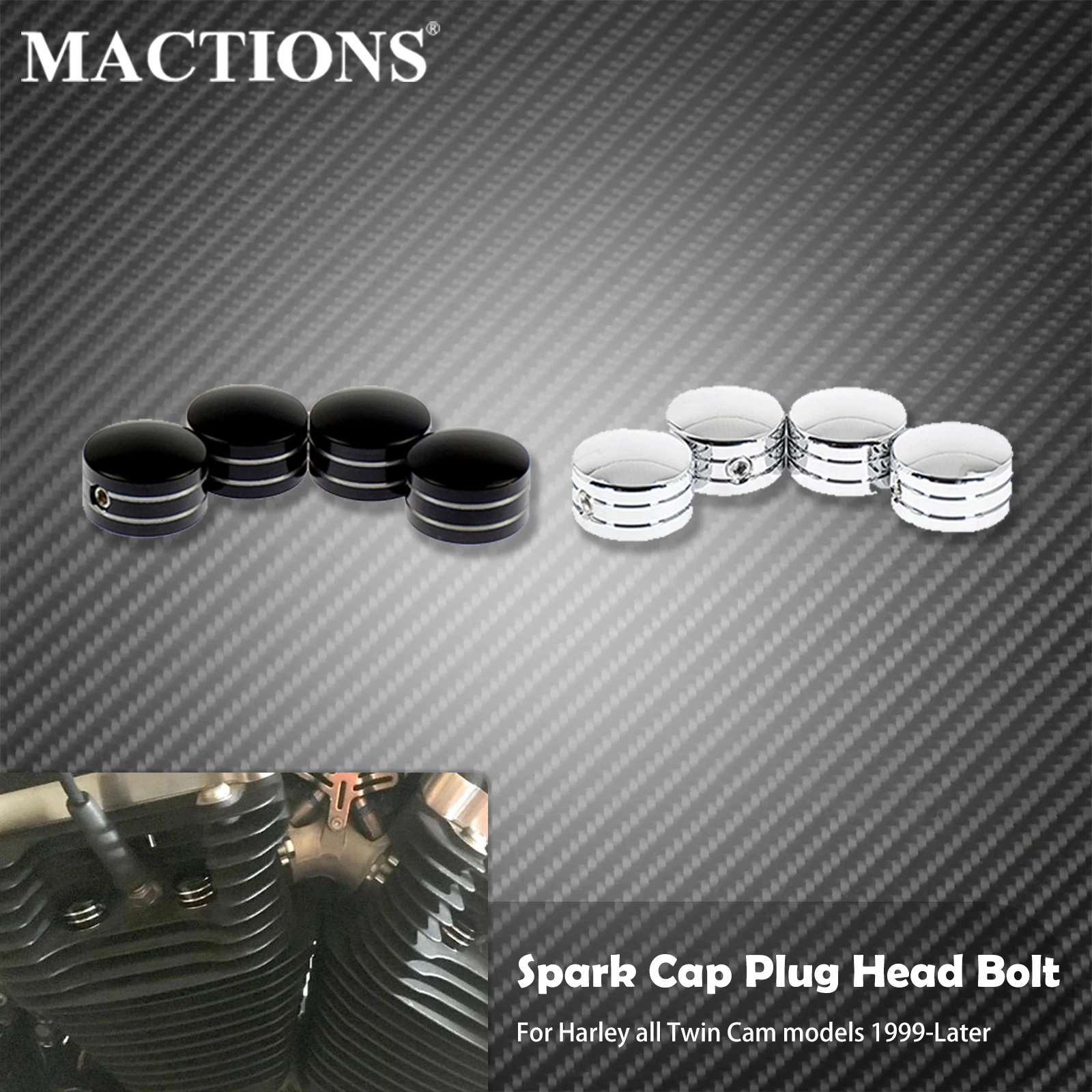 Motorcycle Spark Plug Head Bolt Cap Cover Plug 4Pcs Black/Chrome For ...