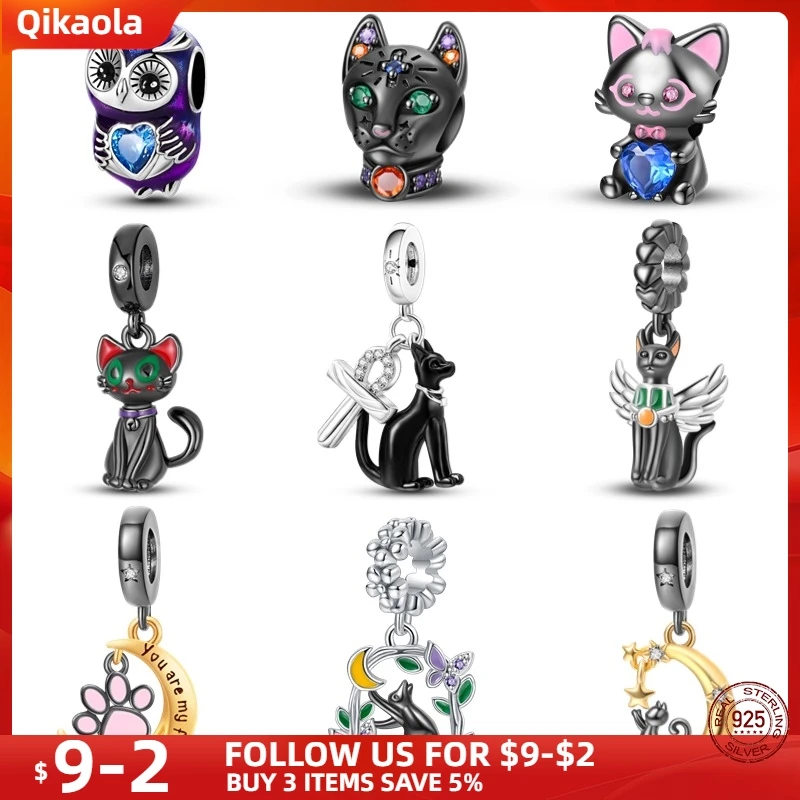 S925-Sterling-Silver-Cat-And-Moon-Series-Charms-Fit-Original-Pandora ...