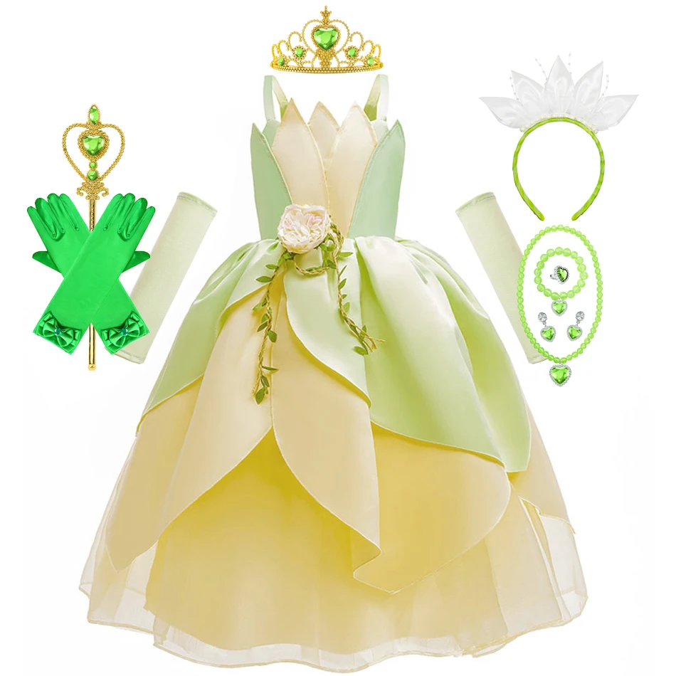 Tiana Cosplay Costume for Girls Fancy Princess Cosplay The Frog Dress ...