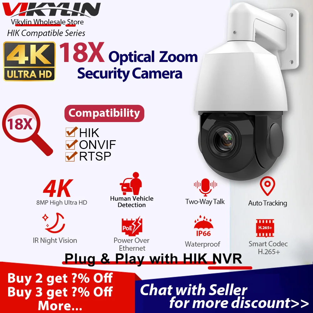 Vikylin-PTZ-IP-Camera-18X-Zoom-8MP-4K-For-Hikvision-Compatible-PoE-Auto ...