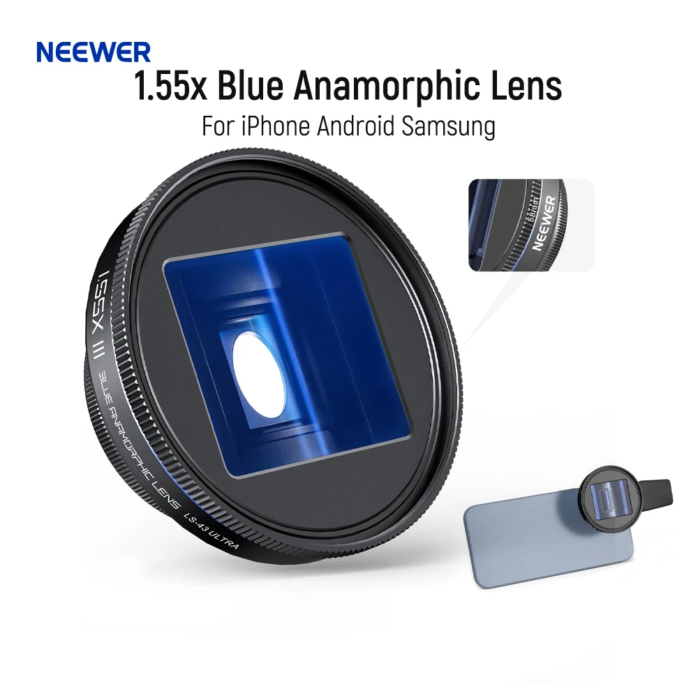 NEEWER 1.55x Blue Anamorphic Lens Compatible with iPhone Android ...
