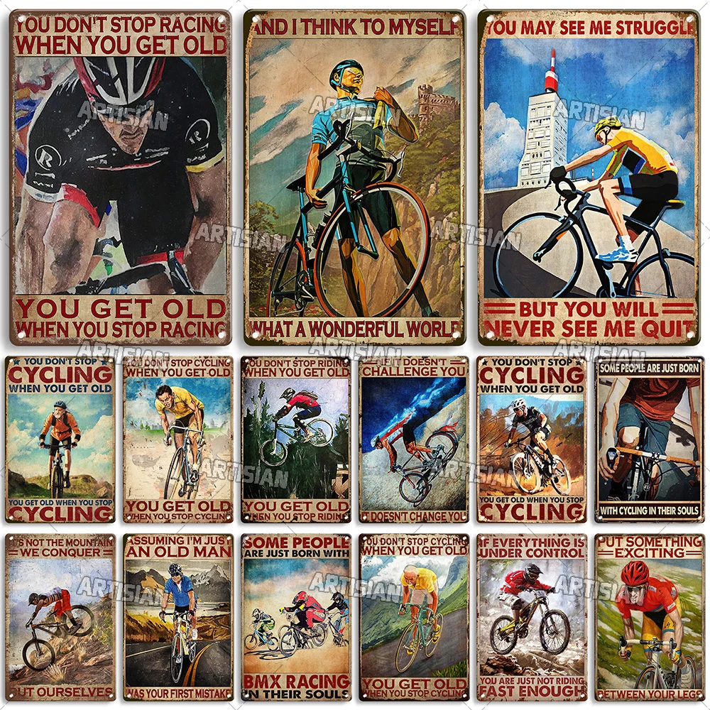 Artisian-Bicycle-Metal-Sign-Bike-Sport-Tin-Plaque-Cycling-Decorative ...