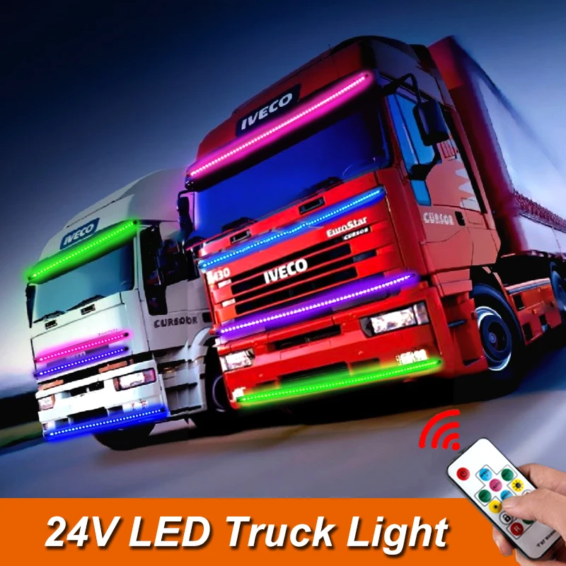 24V LED 깜박이 트럭 주변 조명 지붕 범퍼 도어 램프 1M 1.5M 2M 2.4M 스트립 트레일러 트럭 캐러밴 액세서리 ...