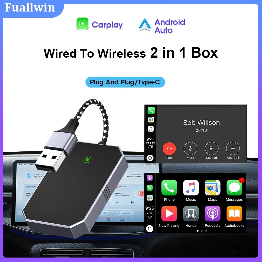 2in1 USB mini wireless car play Adapter For apple android auto wireless ...