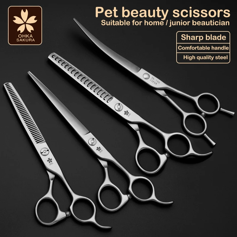 Professional-Pet-Scissors-Straight-Cut-Curved-Scissors-Thinning-Dog ...
