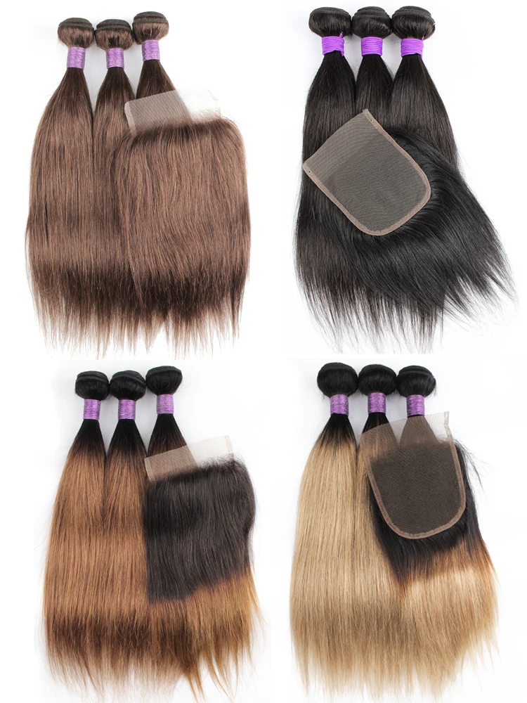 Mogul Hair 3 Bundles With Closure 200g/set Ombre Honey Blonde Black ...