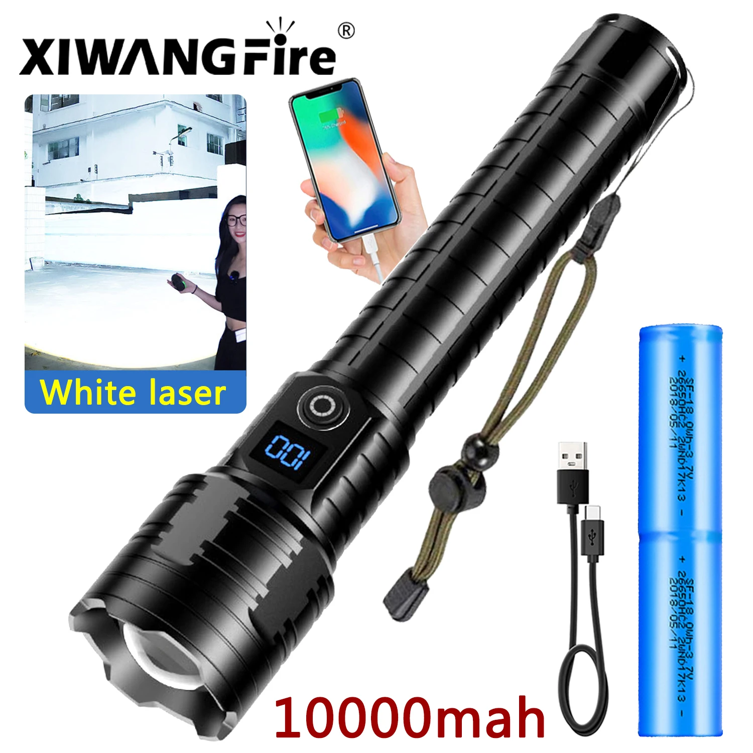 New-Ultra-Powerful-Flashlight-USB-Rechargeable-Torch-Light-10000mAh ...