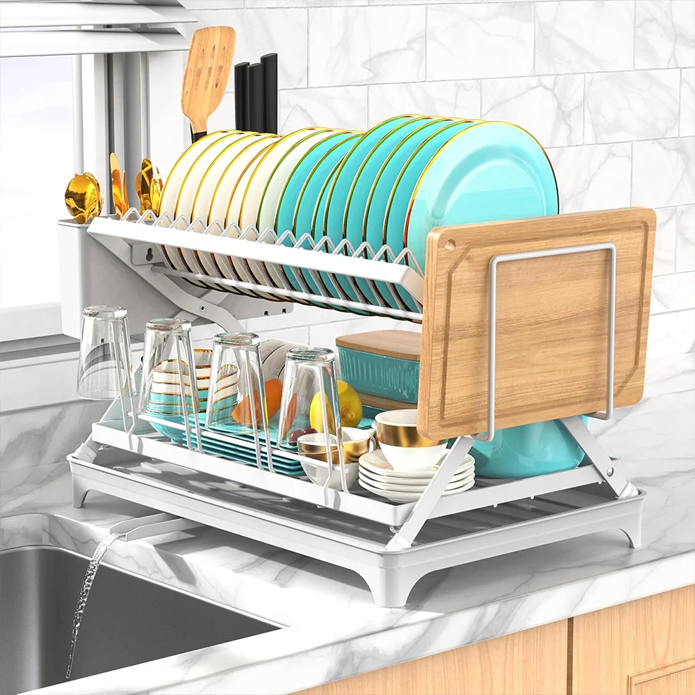 2-Tier-Kitchen-Counter-Dish-Drainer-Storage-Rack-Collapsible-Dish-Bowl ...
