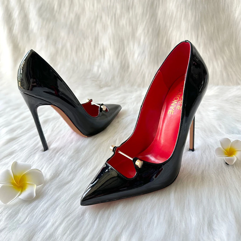 Free-Shipping-Black-White-Red-Patent-Leather-Shallow-Metal-Hollow-Out ...