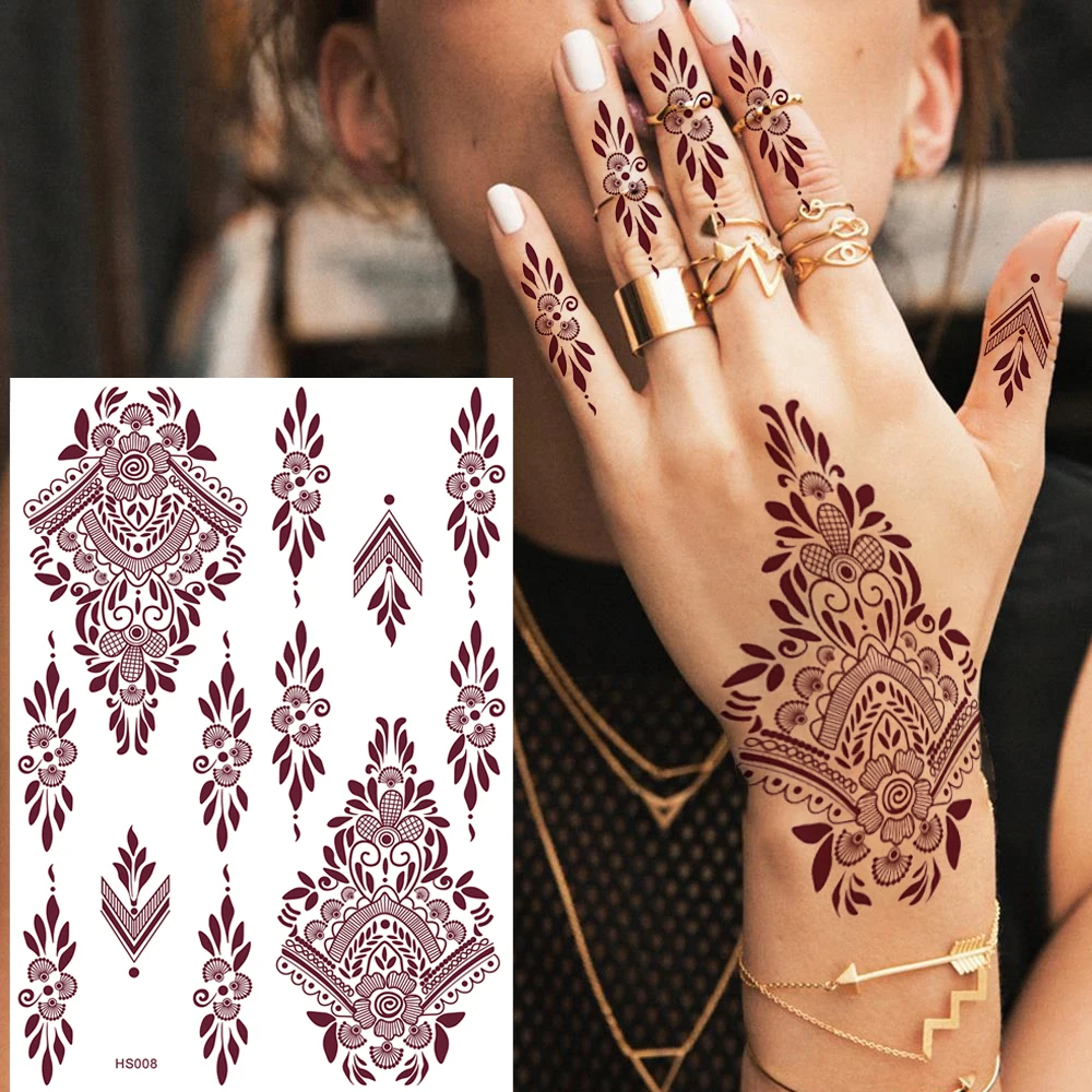 1pBrown-Henna-Design-Stickers-Waterproof-Lace-Tattoo-Patch-Supplies-for ...