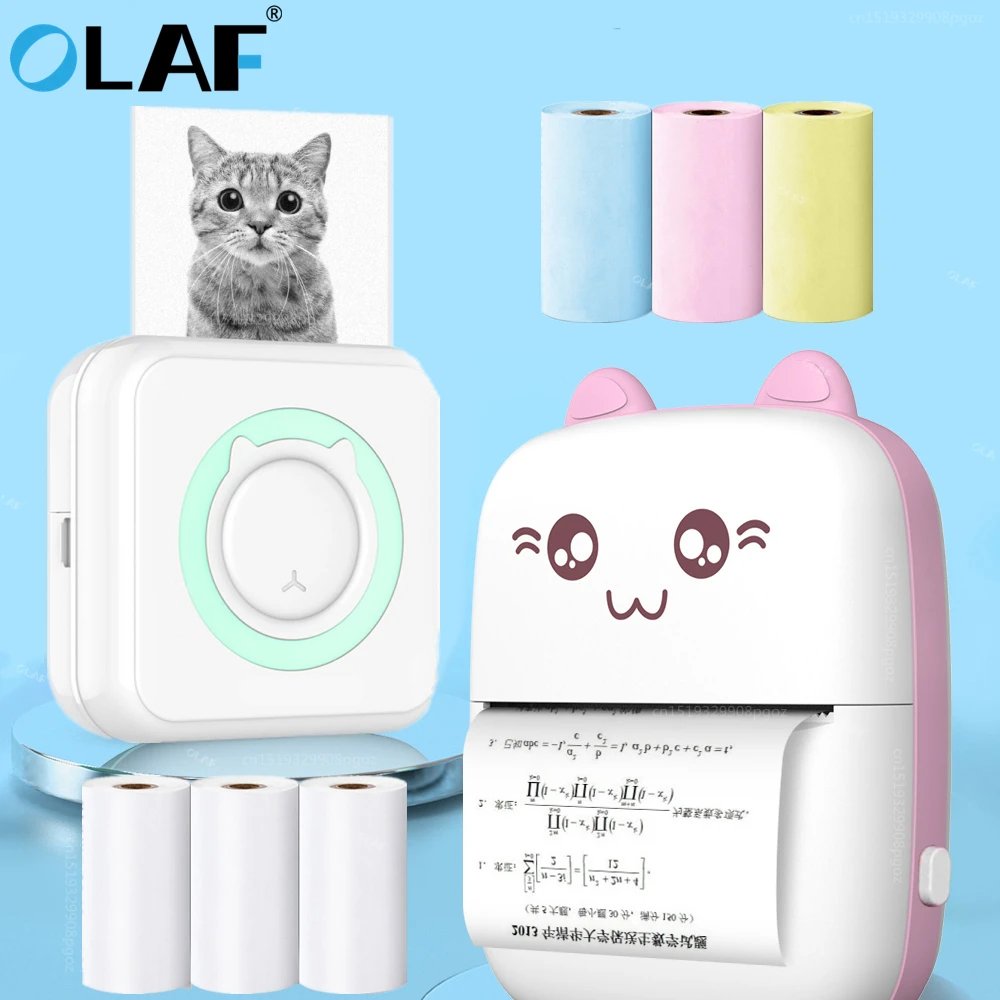 휴대폰용 미니 열전사 라벨 프린터 스마트 포켓 휴대용 포토 무선 블루투스 접착 프린트 인쇄 용지 포함 티몬