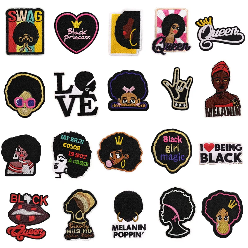 African-Girl-Patch-Black-head-singer-Embroidered-Patches-For-Clothing ...