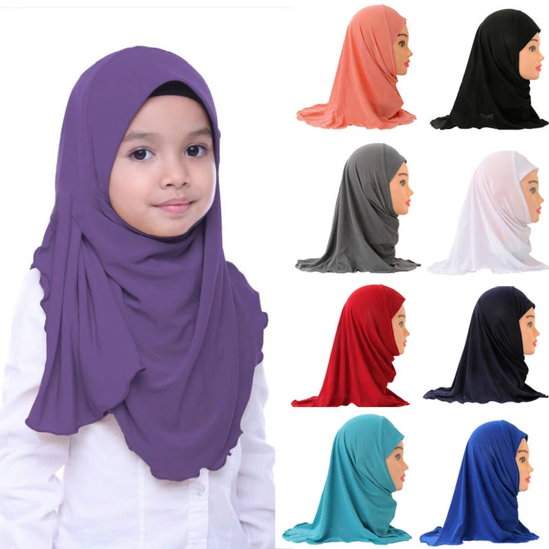 Kids Instant Hijab Scarf Islamic Muslim Girls Underscarf Shawl Soft ...