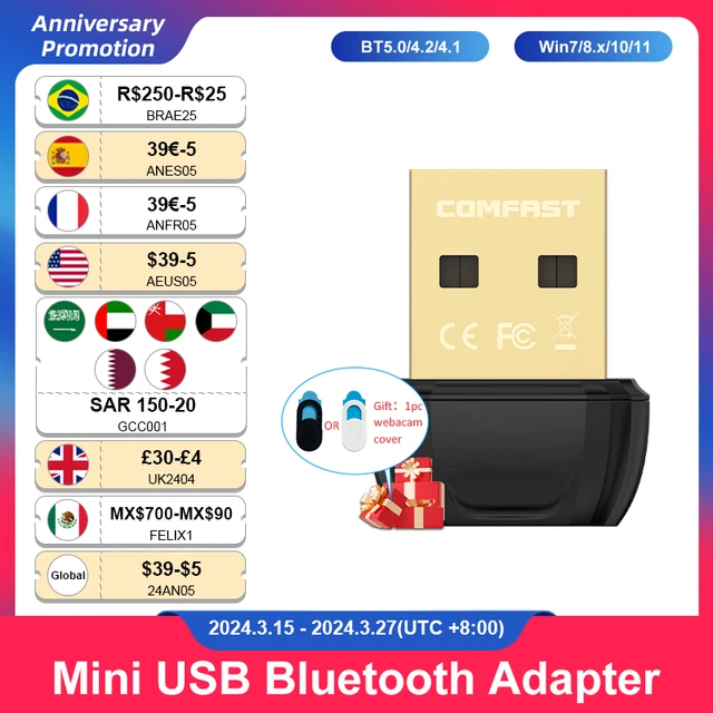 미니 무선 USB 블루투스 어댑터, BT 5.0 동글 음악 오디오 수신기 송신기, PC 스피커 마우스 노트북 게임 패드 프린터