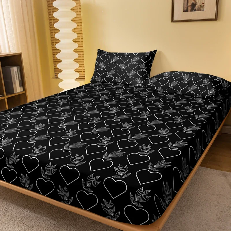 1-piece-of-heart-shaped-floral-pattern-frosted-bedsheet-bedroom-printed ...