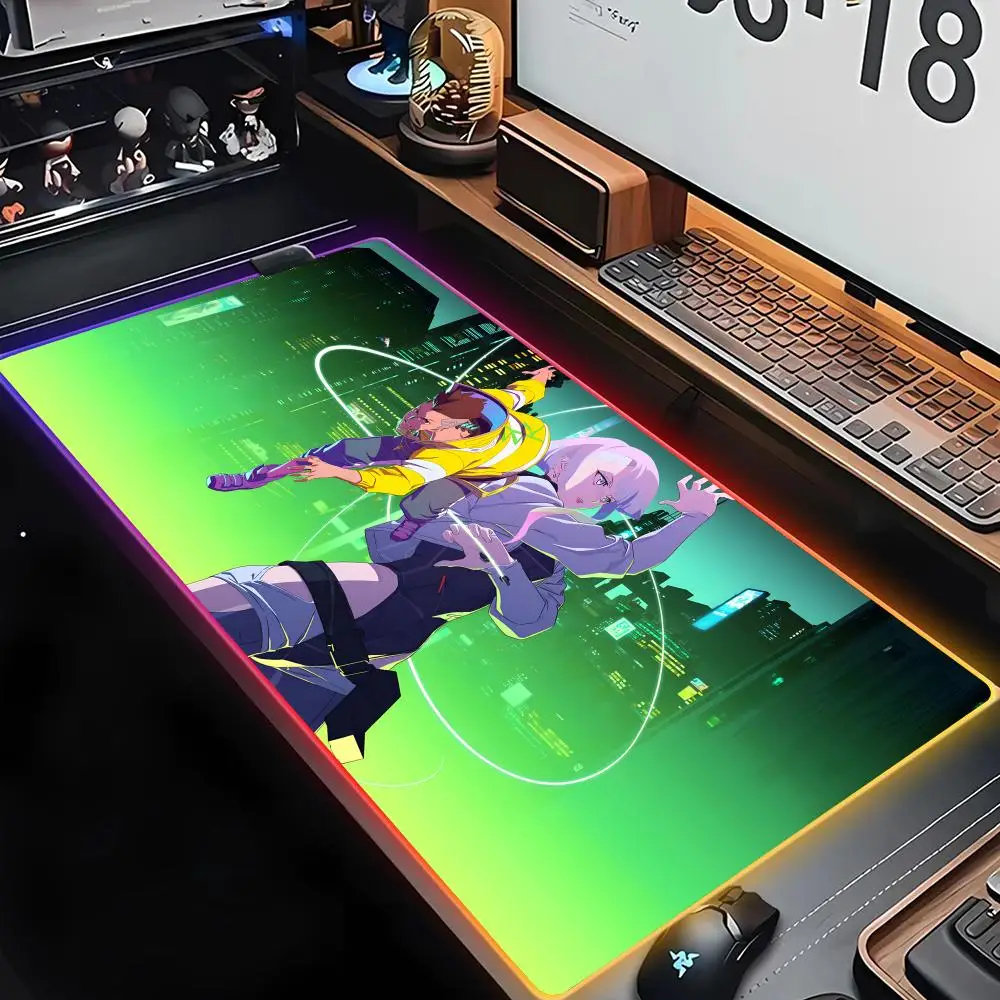 C_cyberpunk Neon Backlight Gaming Mousepad E_edgerunners Desk Rug RGB ...