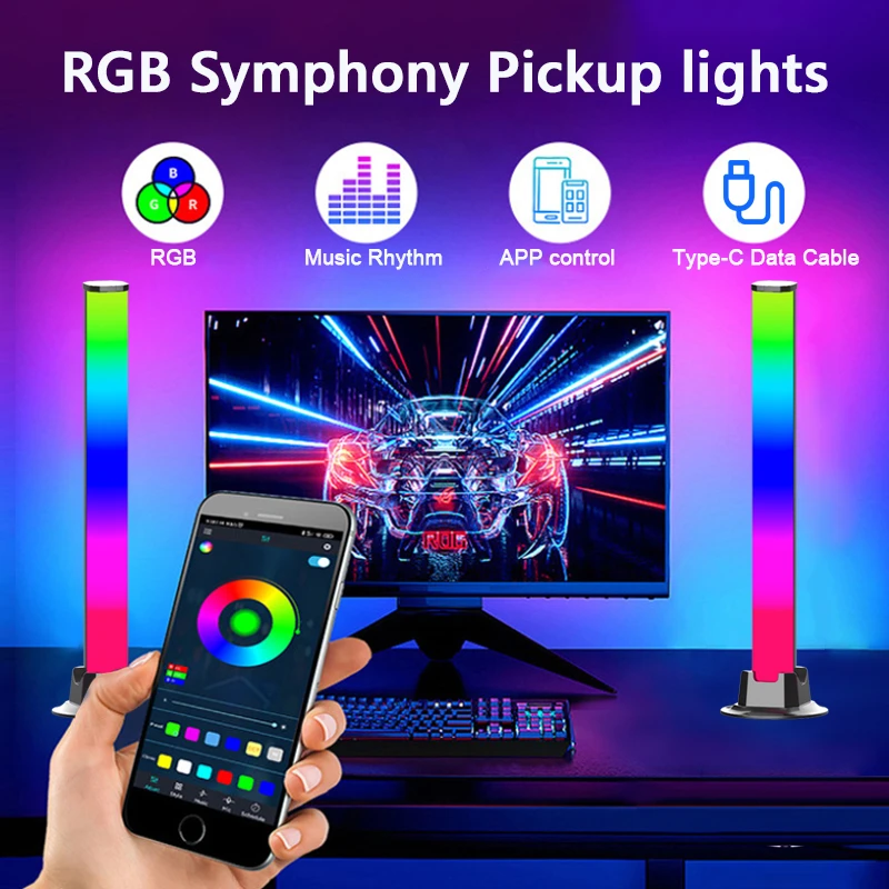 RGB Symphony Lights LED Sound Control Light Music Rhythm Ambient Pickup ...
