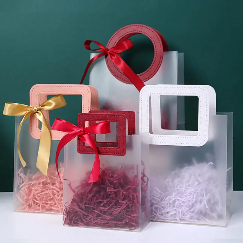 10Pcs PVC Gift Bag with Handle Portable Frosted Plastic Tote Bag ...
