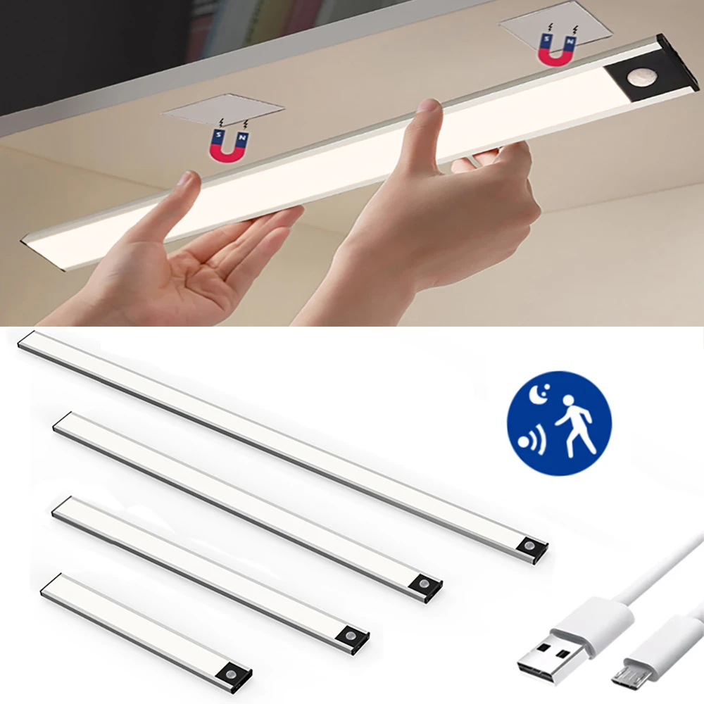 Led Pir Motion Sensor Light Cupboard Wardrobe Cabinet Rechargeable ...