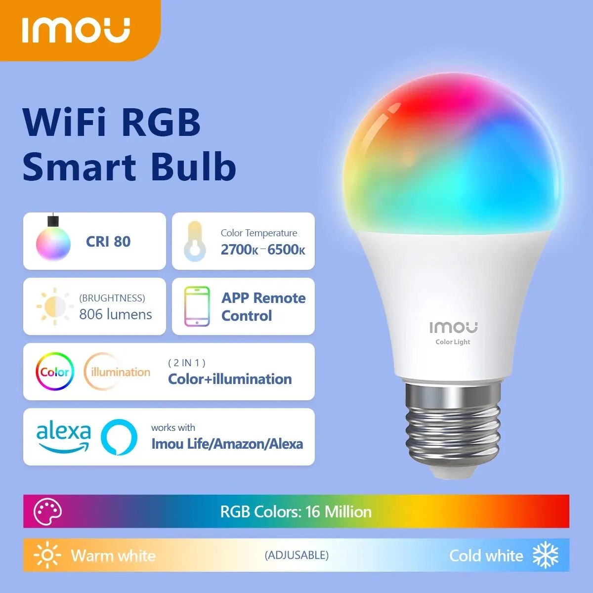 IMOU-Wi-Fi-RGB-Bulb-Smart-Control-Lamp-Base-Dimmable-Light-Led-Lamp ...