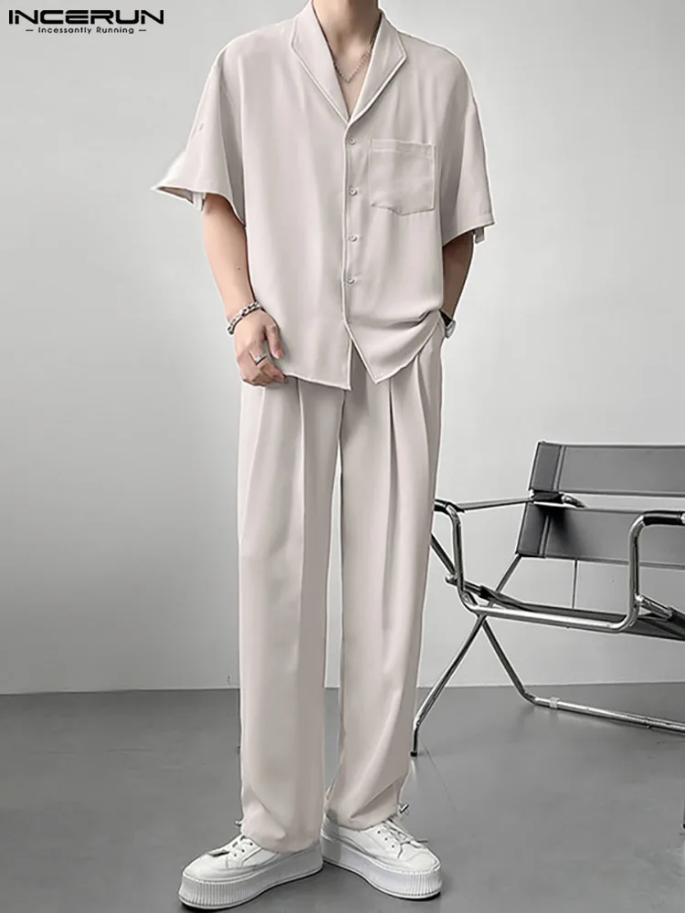 2023-moda-masculina-define-cor-s-lida-lapela-manga-curta-camisa-cal-as ...