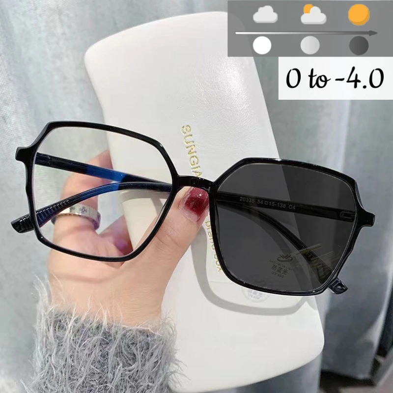 Luxury-Oversized-Photochromic-Myopia-Glasses-Square-Frame-Anti-blue ...
