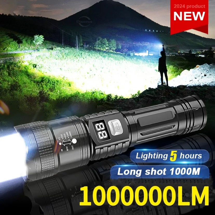 Powerful-LED-Flashlight-High-Power-Tactical-Light-Power-Display-USB ...