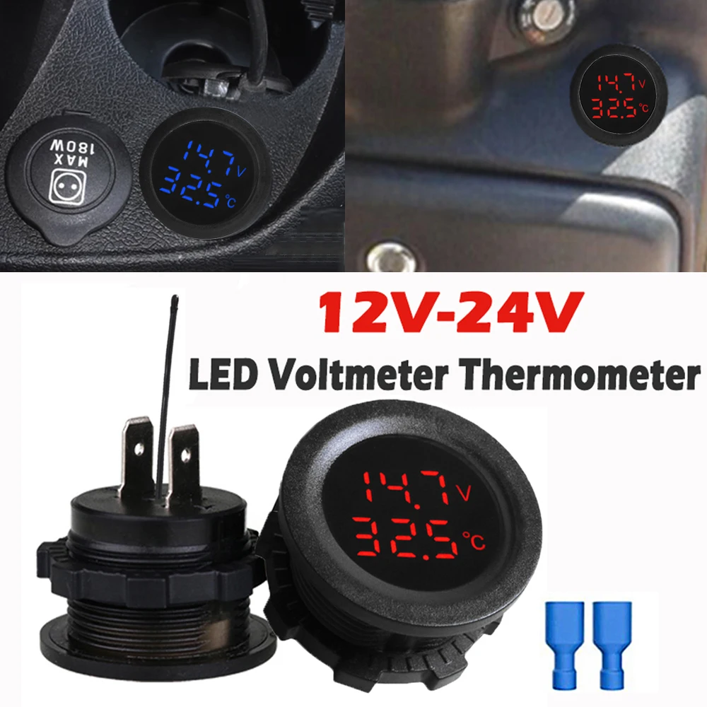 12-24V-Car-Round-Temperature-Voltmeter-Auto-Voltage-Meter-Display ...