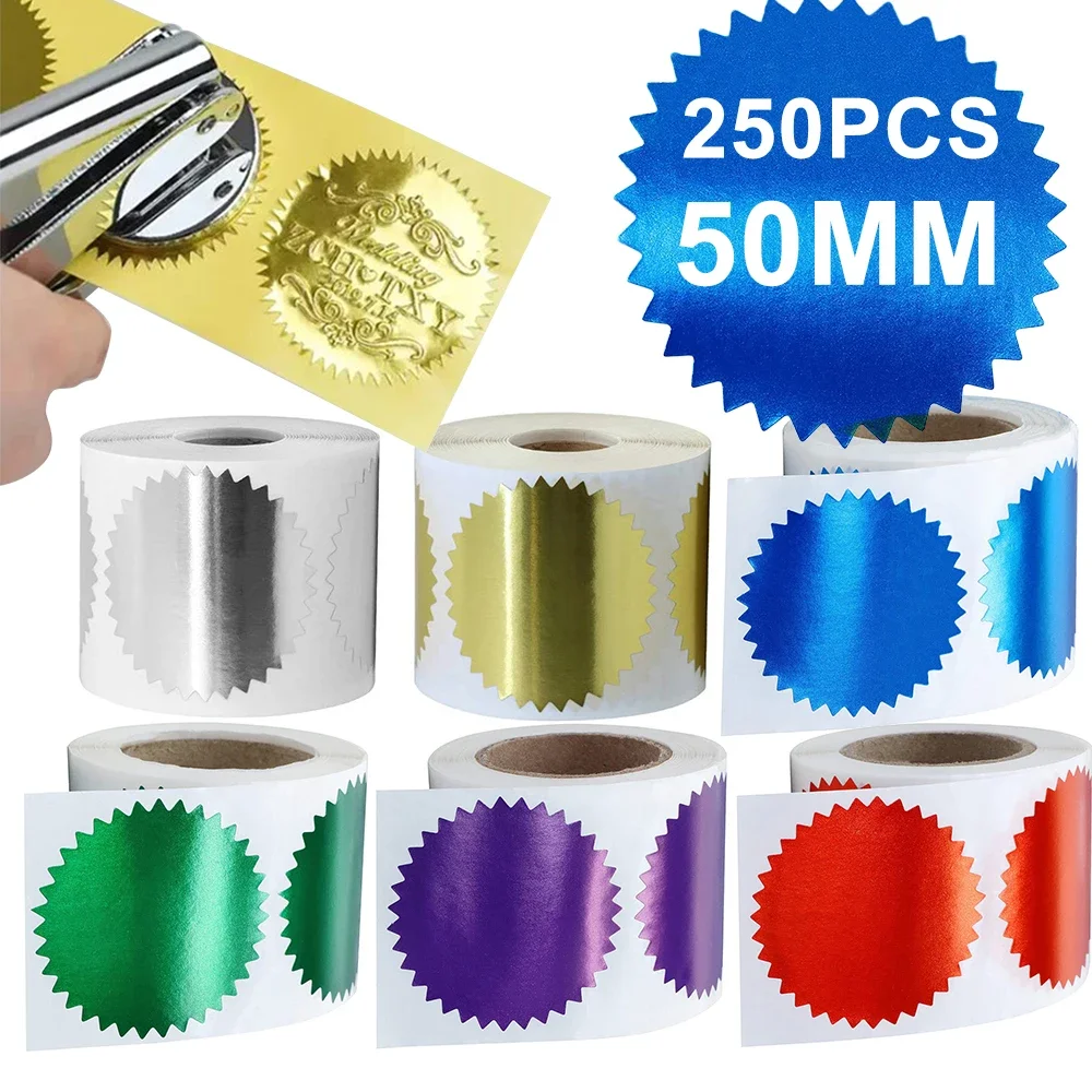 250pcs-roll-Embosser-Steel-Seal-Label-6-Colors-50mm-Embossed-Stickers ...