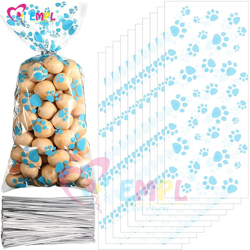 Pet-Paw-Print-Cellophane-Gift-Bags-50pcs-Blue-Puppy-Cat-Paw-Clear-Treat ...