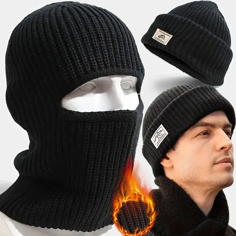 2In1 Mask Beanies Hat Men Winter Balaclava Hats Knitted Hats Fashion ...