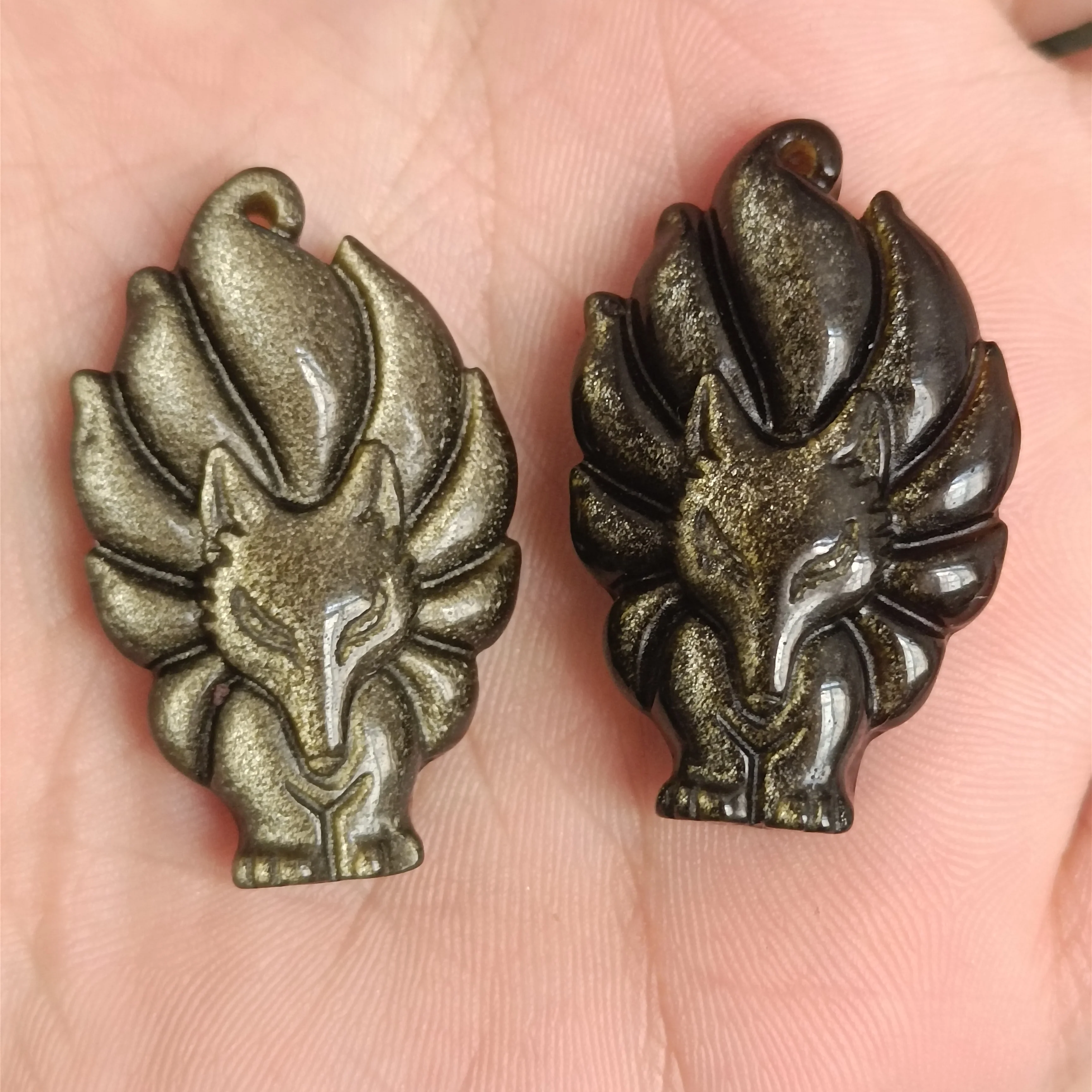Natural Golden Obsidian crystals Jewelry Carved fish Quartz fox Crystal ...