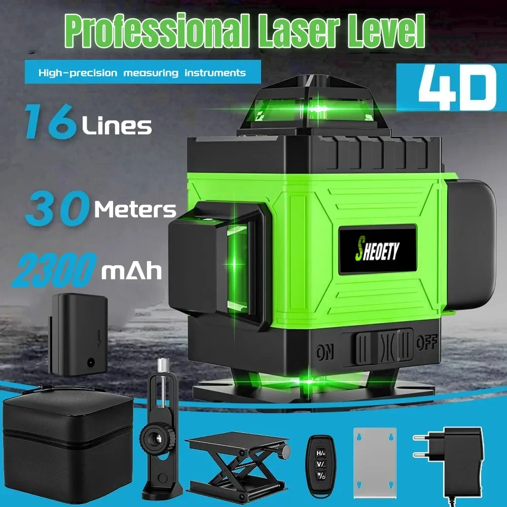 4D 16 Lines 360°Self-leveling Laser Level 2400mAh Battery Professional ...