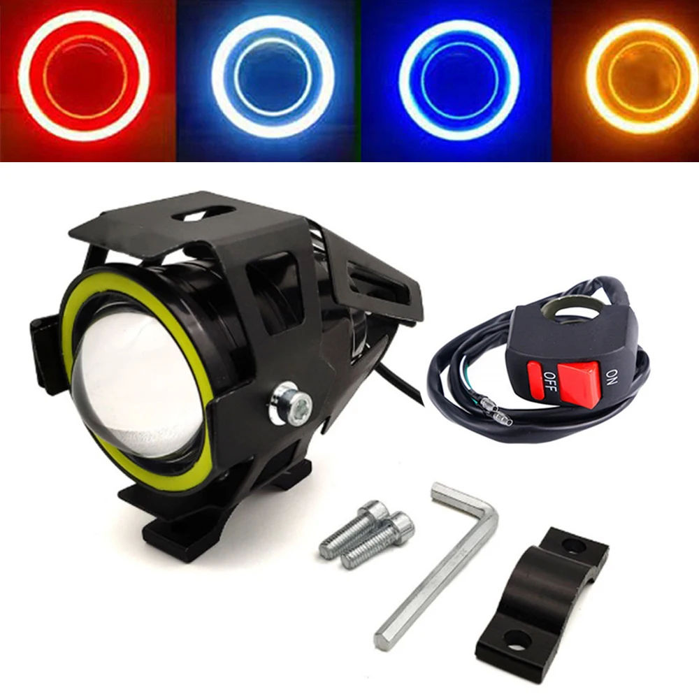 U7-Motorcycle-Spotlights-Lens-White-Blue-Red-Yellow-Angel-Eye-LED-Moto ...