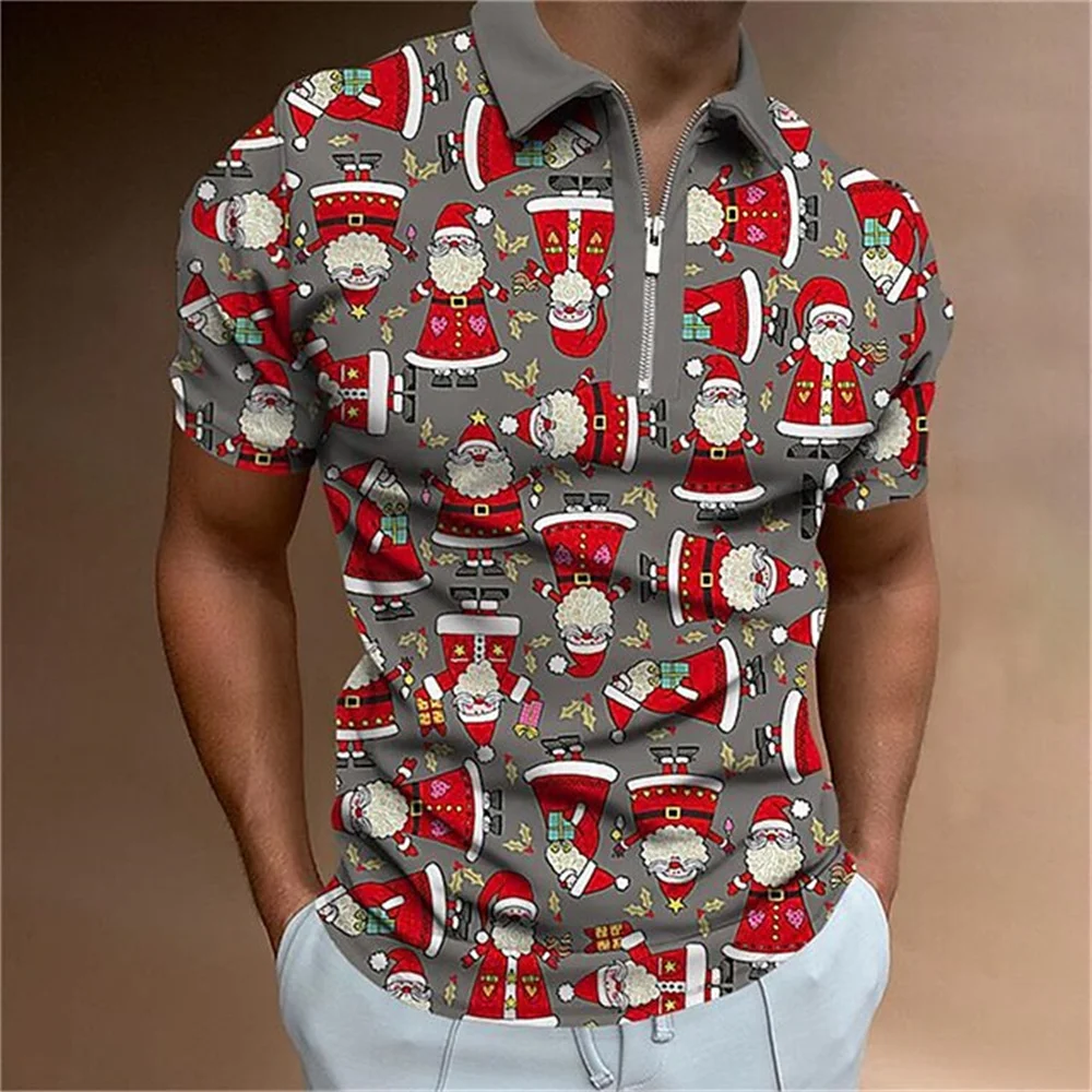 Zip up Christmas Men's Polo Shirts Big Size Male Autumn Pullover Man ...