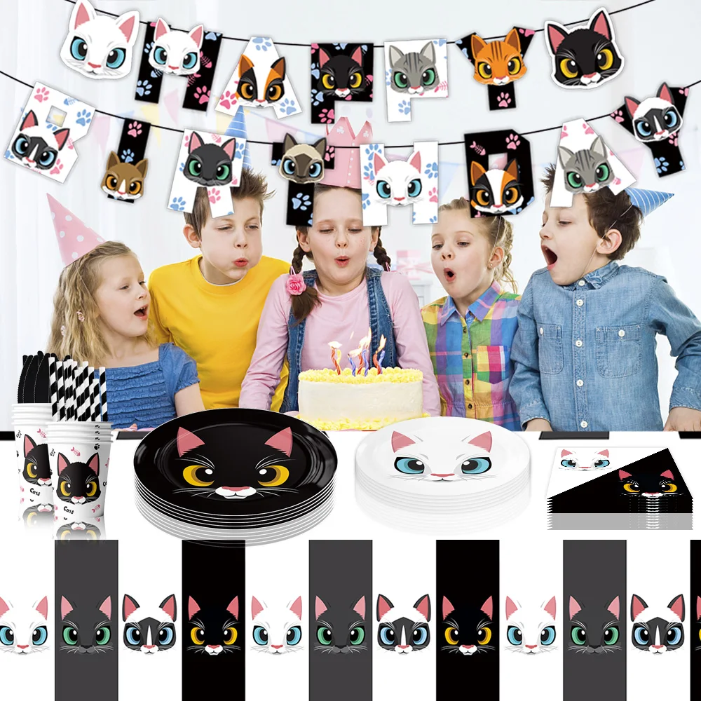 Cute Cat Theme Birthday Decorations For Party Disposable Tableware ...