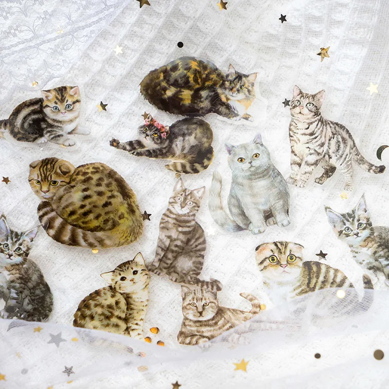 30-Pcs-Vintage-PET-Cat-Sticker-Cute-Masking-Transparent-Stickers-Kawaii ...