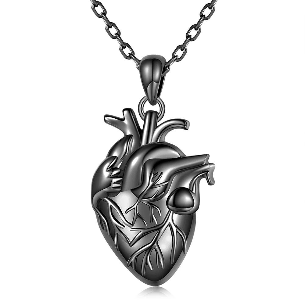 925 Sterling Silver Anatomical 3D Organ Realistic Black Human Heart ...