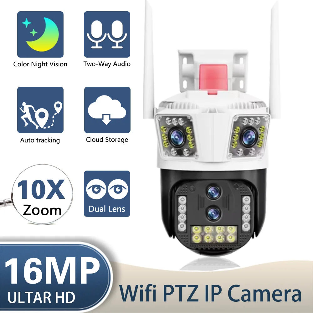 16MP WiFi PTZ IP Camera 10X Zoom 4K Outdoor Security Camera Surveillance Auto Tracking Four Lens ...