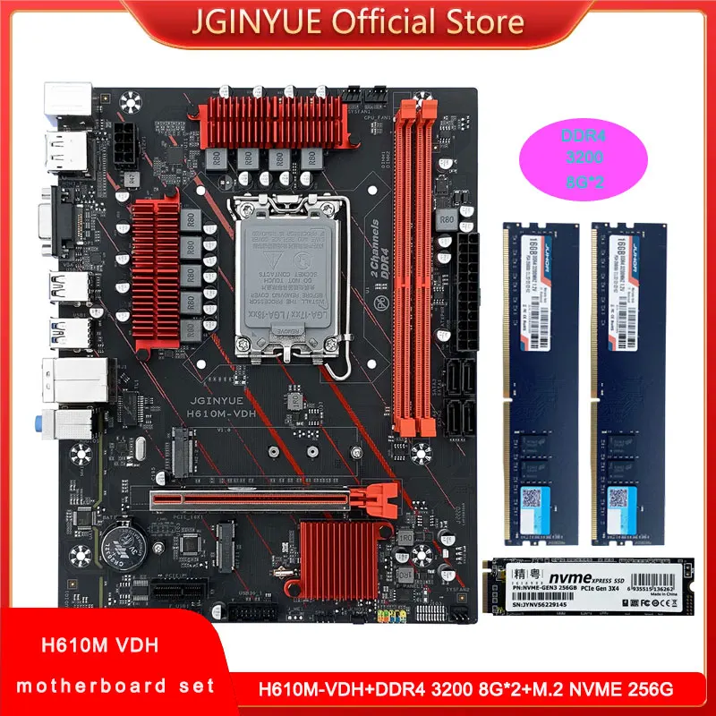 JGINYUE Conjunto de placas base H610 LGA1700, DDR4 3200(8G * 2) RAM y M ...