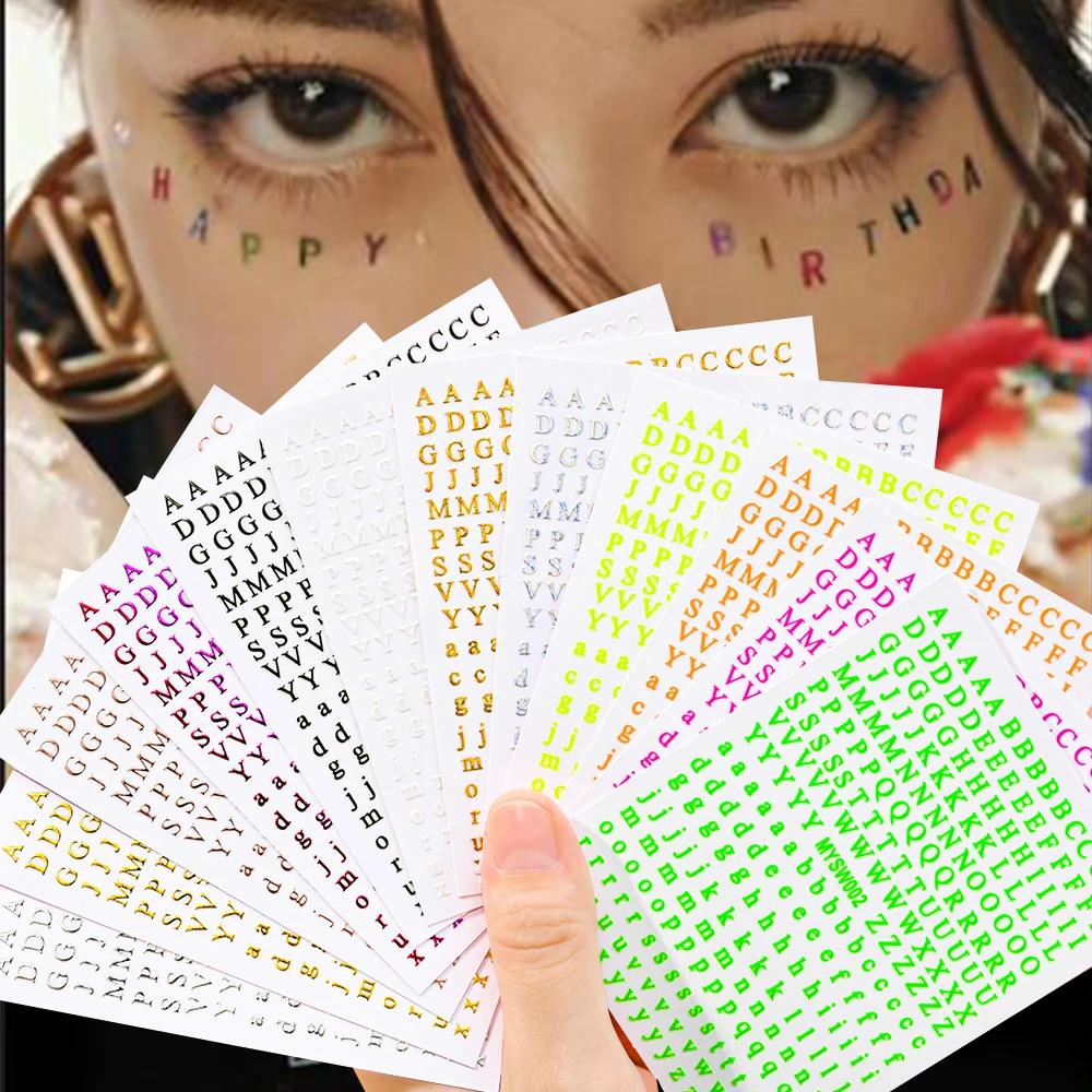 12Sheet-English-Alphabet-Face-Sticker-Set-12Color-Holographic-Letter ...