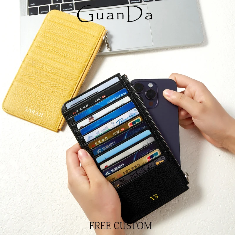 Luxury Genuine Leather Card Wallet For Woman Custom Letters Large ...