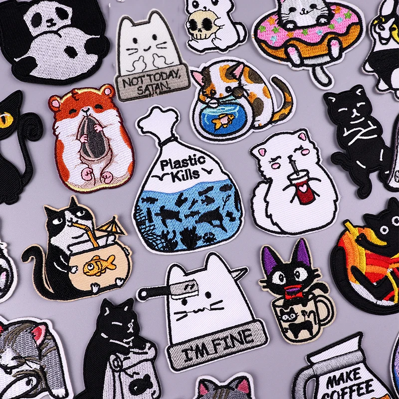 Cat Embroidery Patch Cartoon Animal Patch Iron On Patches For Clothing ...