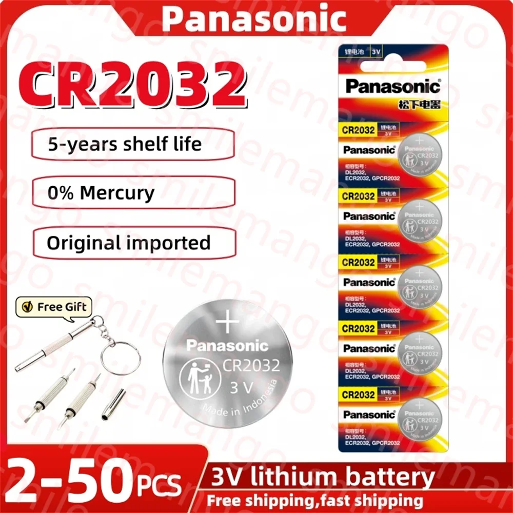 Original Panasonic 2-50PCS CR2032 3V Lithium Battery DL2032 BR2032 ...