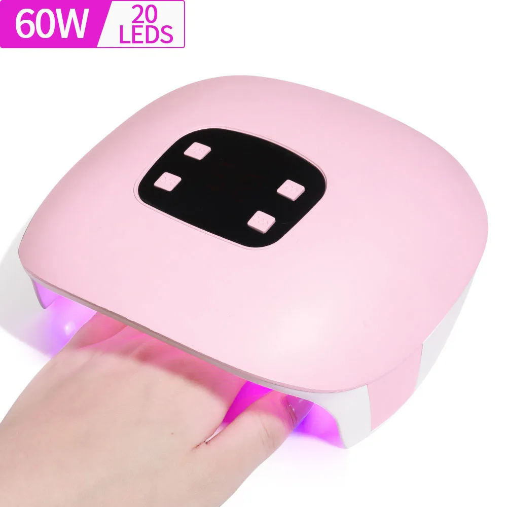 LINMANDA Personal Pink 60W Gel Nail Polish Dryer Lamp 20 UV LEDs Nail ...